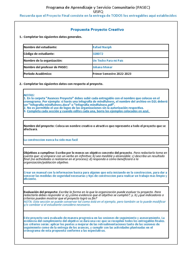 Propuesta Proyecto Creativo PASEC 202210 | PDF