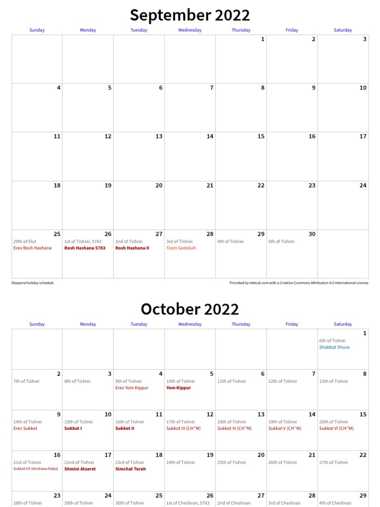 Jewish Holiday Calendar 5783 | PDF | Sukkot | Hebrew Names Of Jewish ...