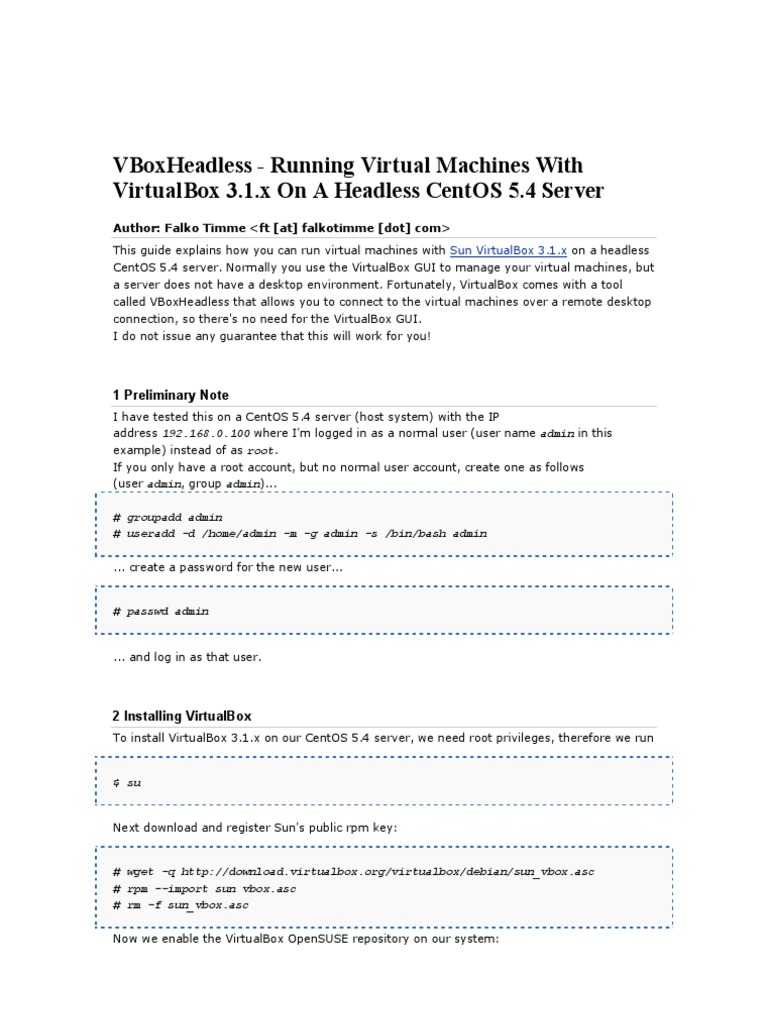 VBoxHeadless - Running Virtual Machines With Virtual Box 3.1.x On A ...