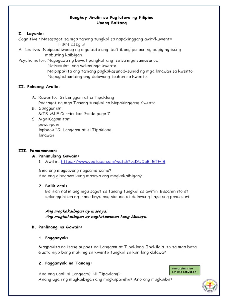 Lesson Plan On Filipino 3RD Cot | PDF
