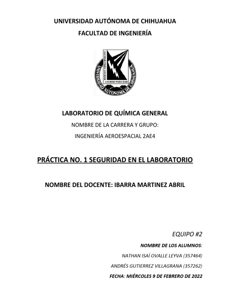 Práctica 1 - Seguridad en El Laboratorio | PDF | Agua | Laboratorios