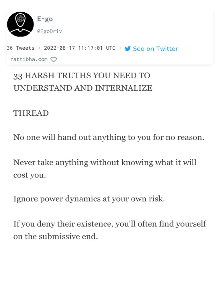 33 Harsh Truths You Need to Understand and Internalize: A Thread on Social Skills and ...