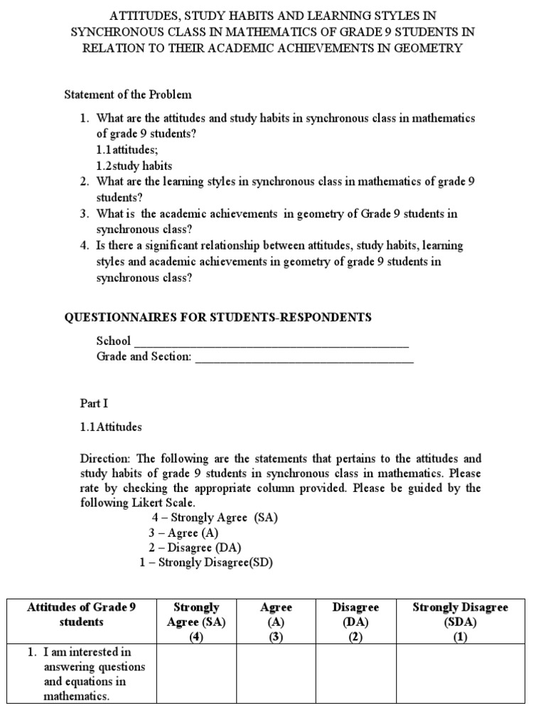 Attitude Study Habit Learning Styles | PDF | Learning Styles | Mathematics