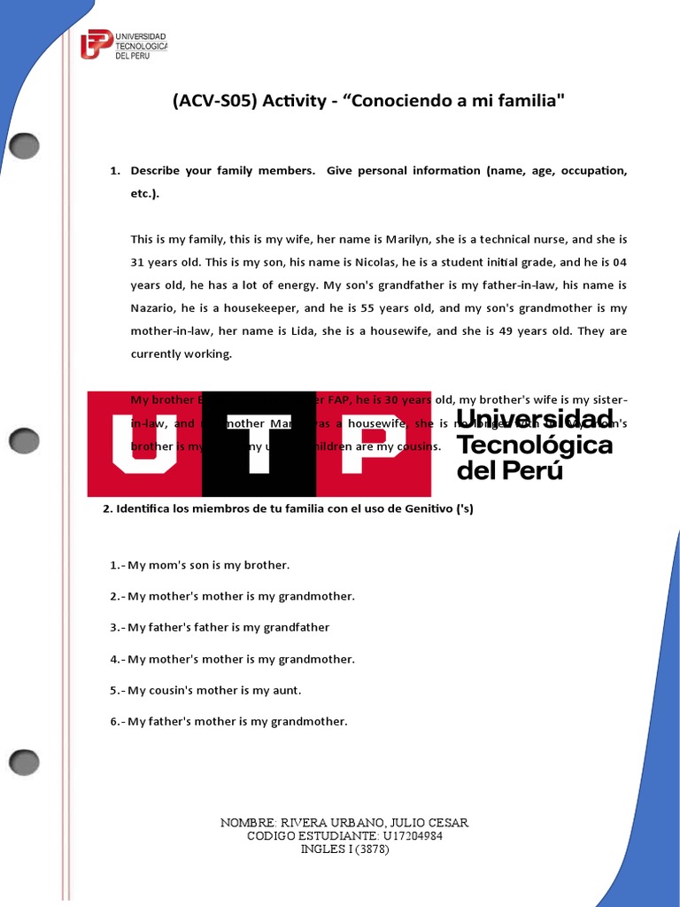 (ACV-S05) Activity - Conociendo A Mi Familia | PDF | Mystery, Thriller & Crime Fiction