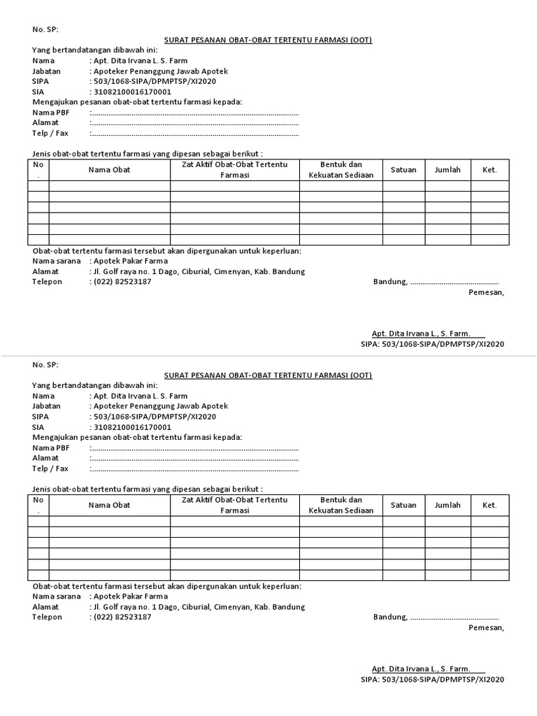 Pesanan Obat Apotek Pakar Farma | PDF
