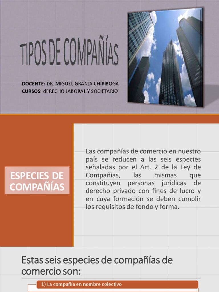 Especies de Compañías en Derecho Laboral | PDF | Sociedad de ...