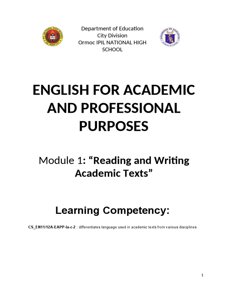 English For Academic and Professional Purposes Module 1 | PDF | Thesis | Essays
