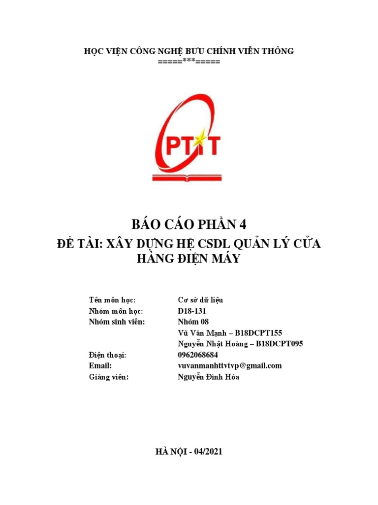 Báo cáo Cơ sở dữ liệu PTIT | PDF