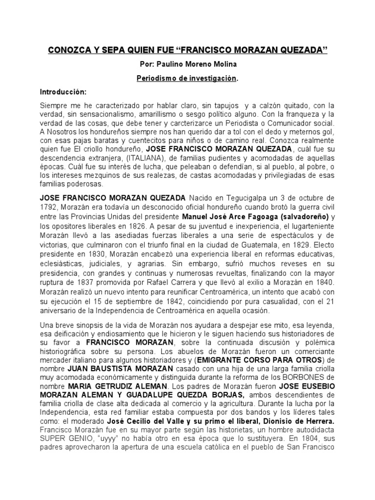 Vida y legado de Francisco Morazán | PDF | Guatemala | Honduras