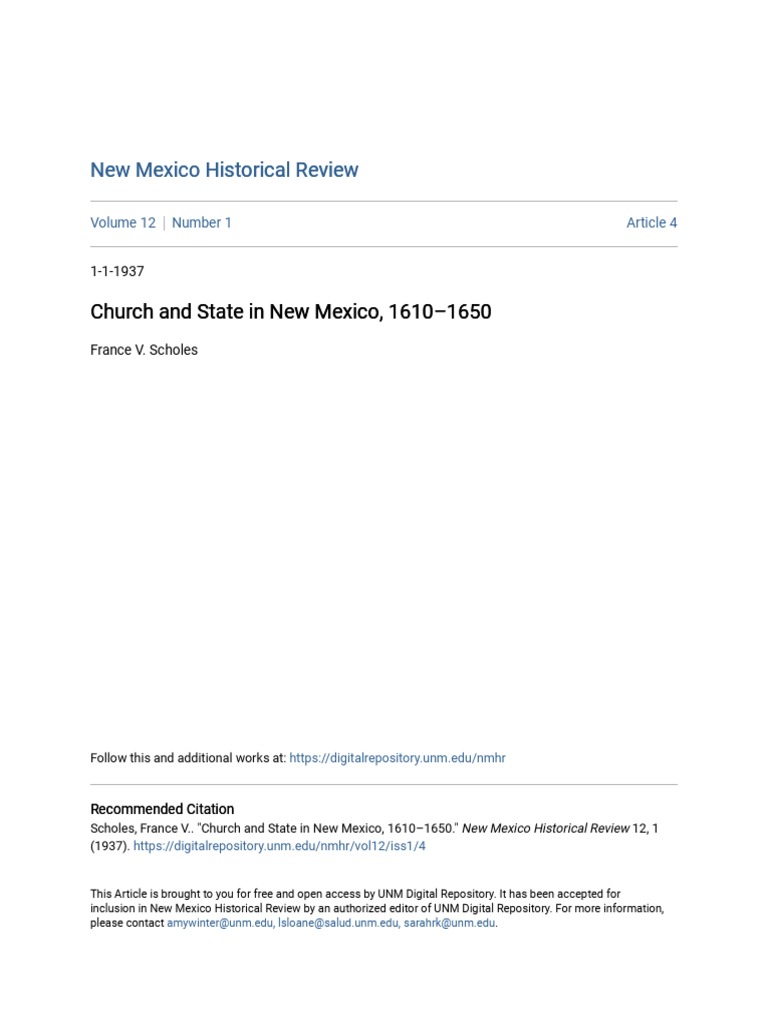 Church and State in New Mexico 1610 - 1650 | PDF | New Spain | Mexico