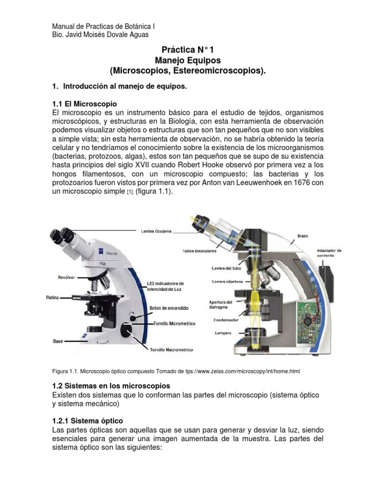 Partes y Manejo de Microscopios | PDF | Microscopio | Óptica