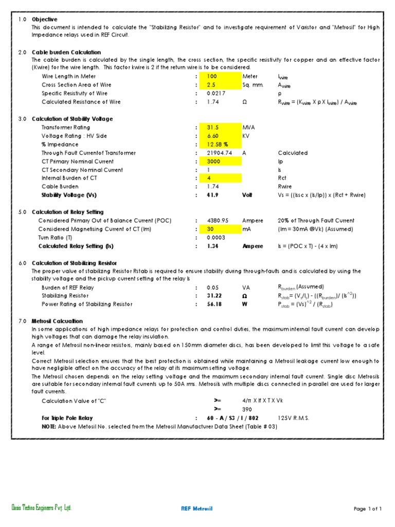 REF & Metrosil | PDF | Resistor | Relay