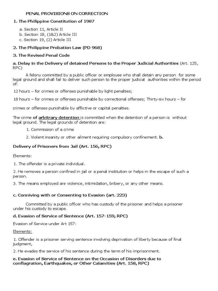 Penal Provisions On Correction | PDF | Detention (Imprisonment) | Prison