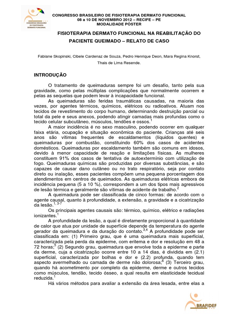 Fisioterapia Dermato Funcional Na Reabilitacao Do Paciente Queimado ...