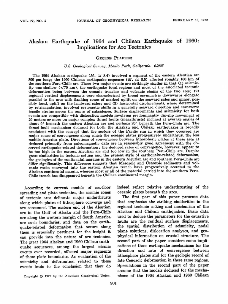 Plafker-1972-Journal of Geophysical Research | PDF | Earthquakes ...