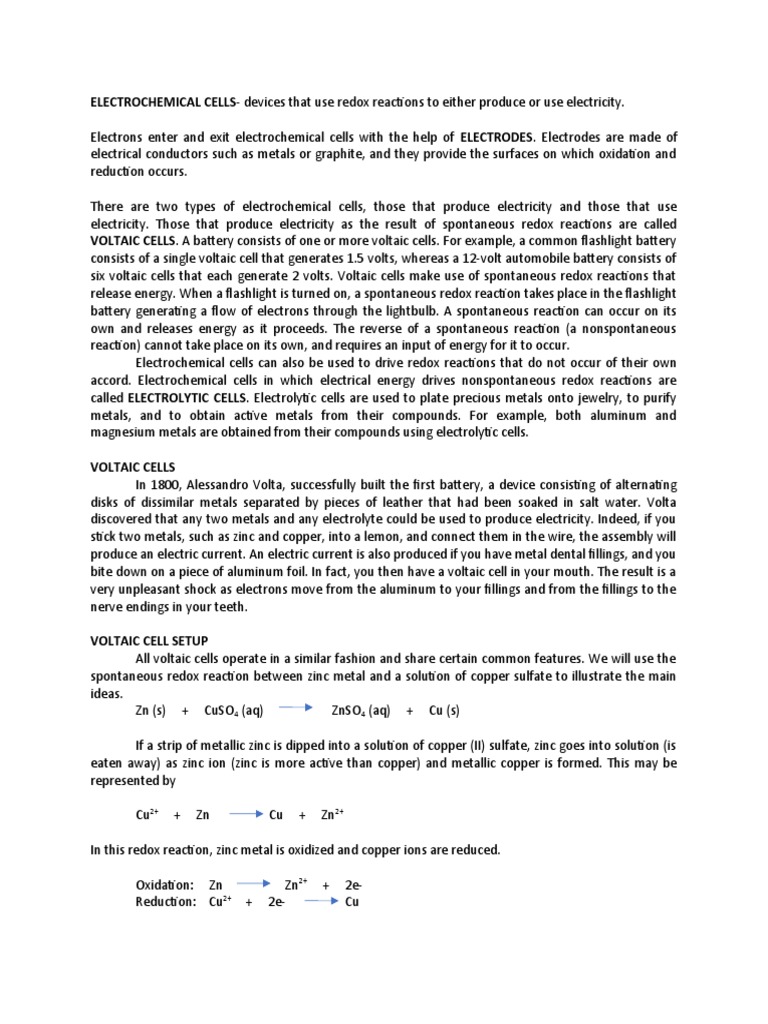 Electrochemical Cells Guide | PDF | Redox | Anode