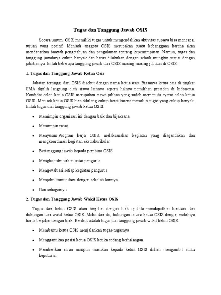 Tugas Dan Tanggung Jawab OSIS | PDF