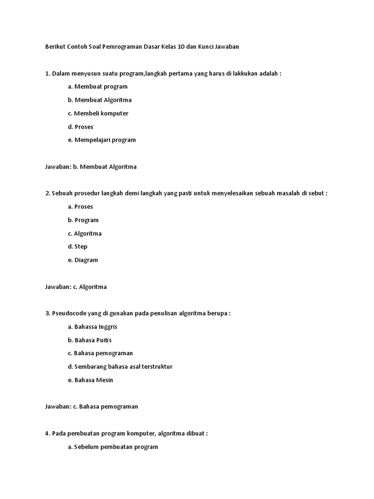 Soal Soal Algoritma Dan Pemograman | PDF | Metode & Bahan Ajar | Komputer