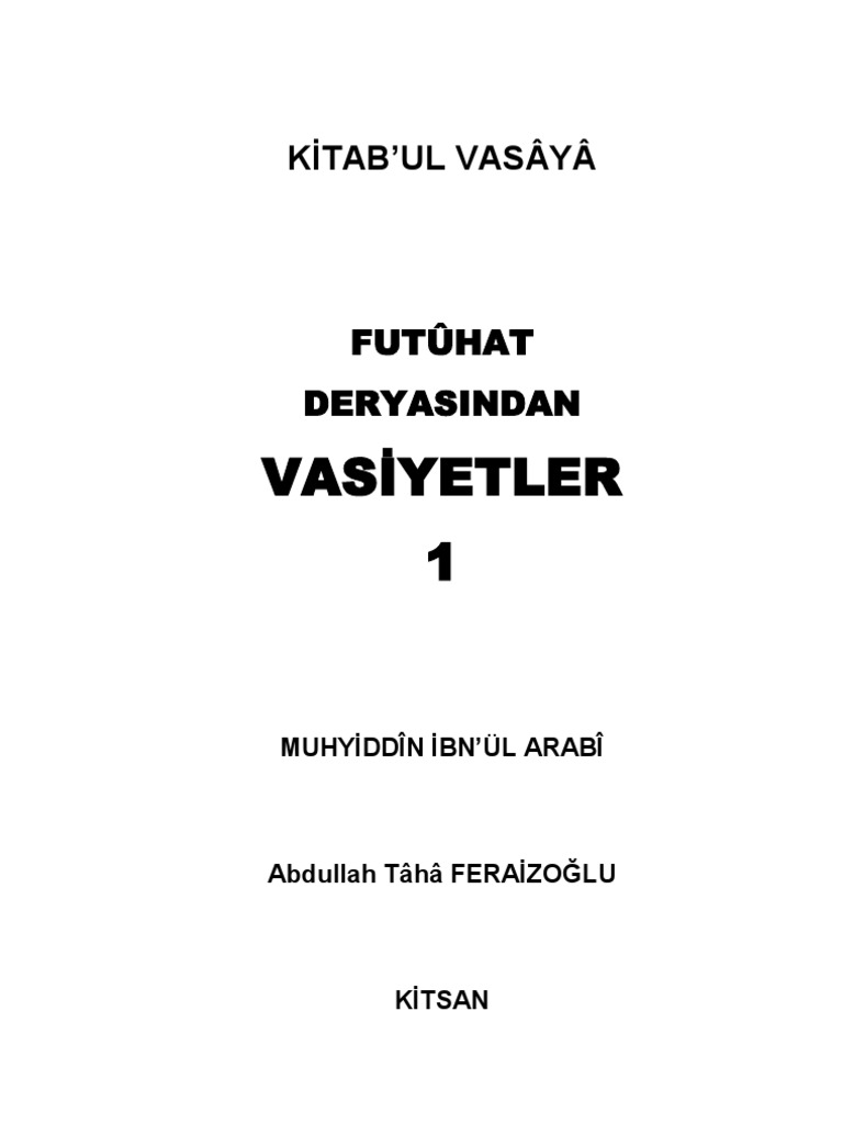 Muhyiddin İbn Arabi - Kitab-ul-Vasaya-1-Kitap | PDF