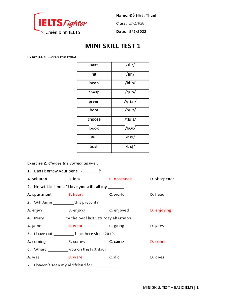 Mini Skill Test 1 | PDF
