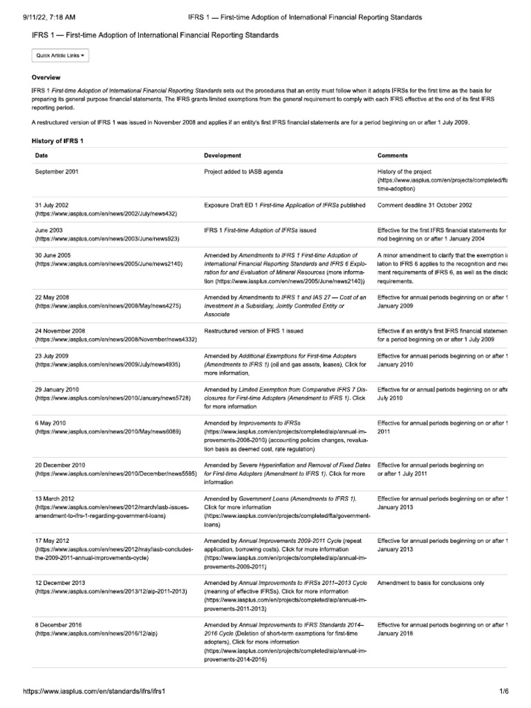 IFRS 1 - First Time Adoption of IFRS | PDF