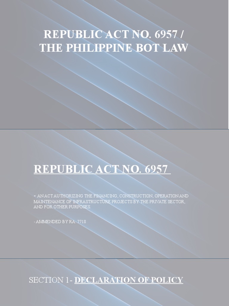 PHILIPPINE BOT LAW SUMMARY | PDF | Infrastructure | Lease