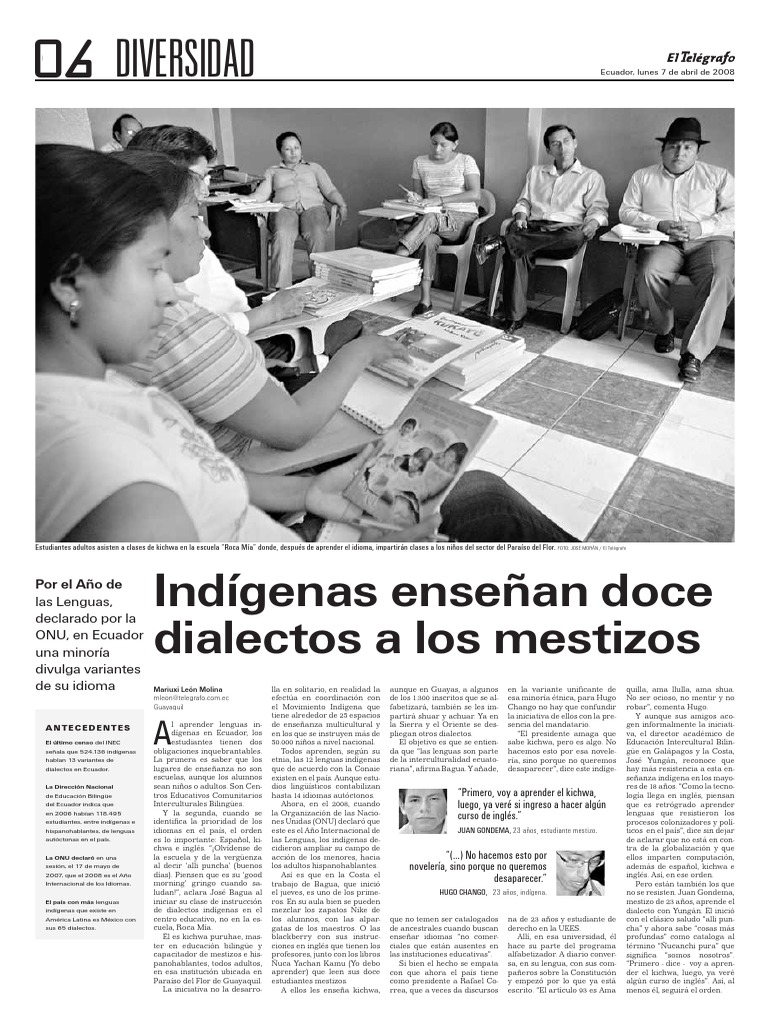 Enseñanza de dialectos indígenas en Ecuador | PDF | Ecuador ...