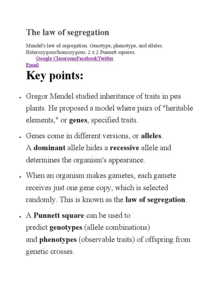 The Law of Segregation | PDF | Dominance (Genetics) | Genotype