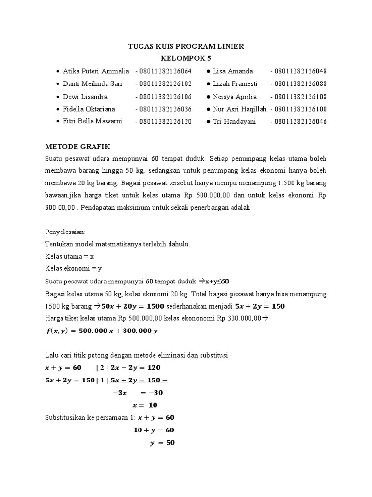Tugas Kuis Program Linier Kelompok 5 | PDF