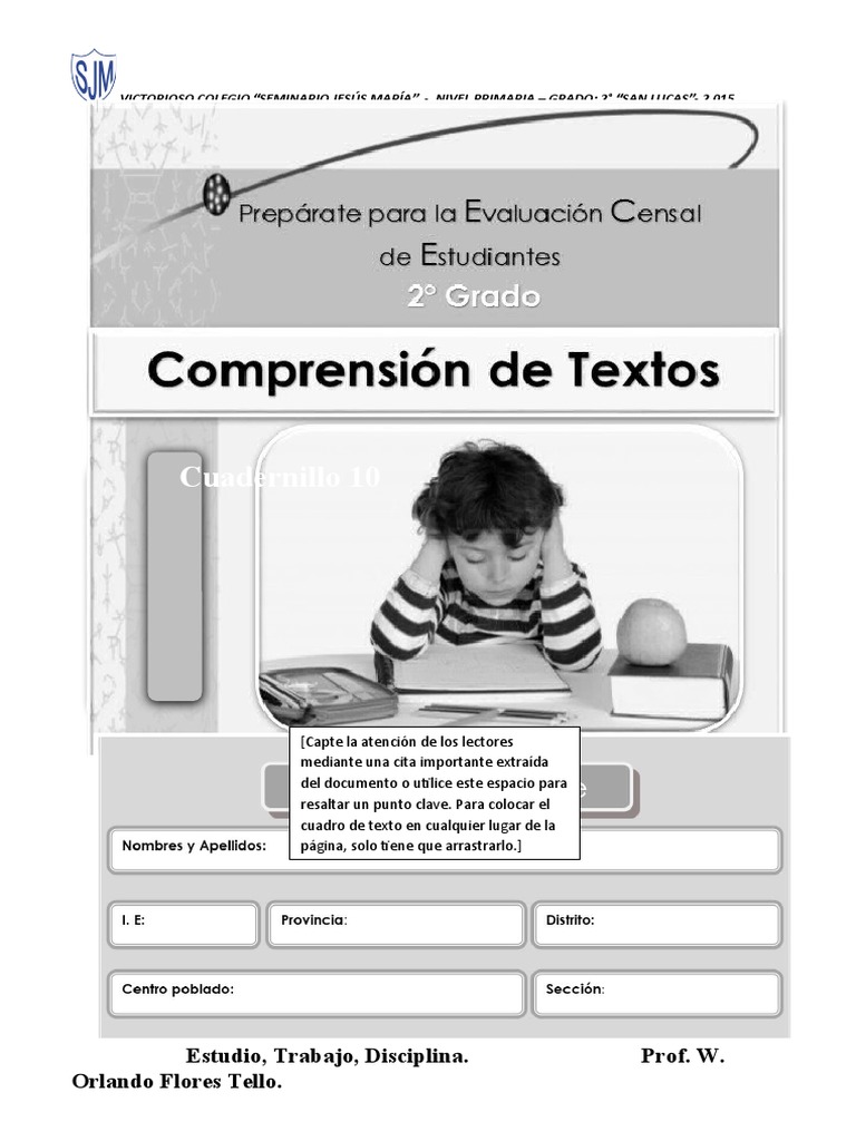 Cuadernillo De Actividades Del Segundo Grado De Primaria Del Colegio