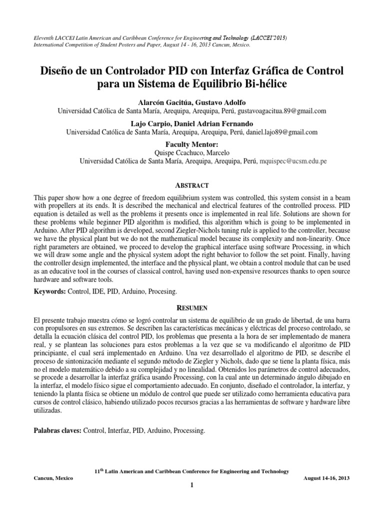 Diseño de Un Controlador PID Con Interfaz Gráfica Sistema de Equilibrio ...