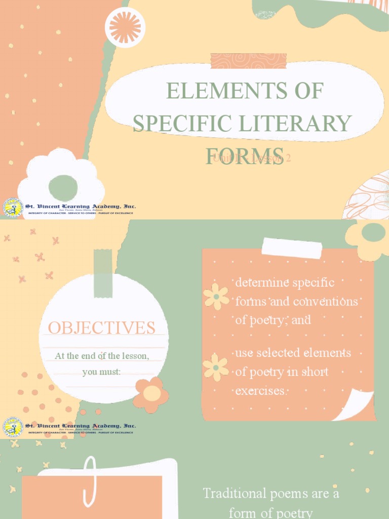 U2 - L2 Elements of Specific Literary Forms (CW) | PDF | Poetry | Metre ...