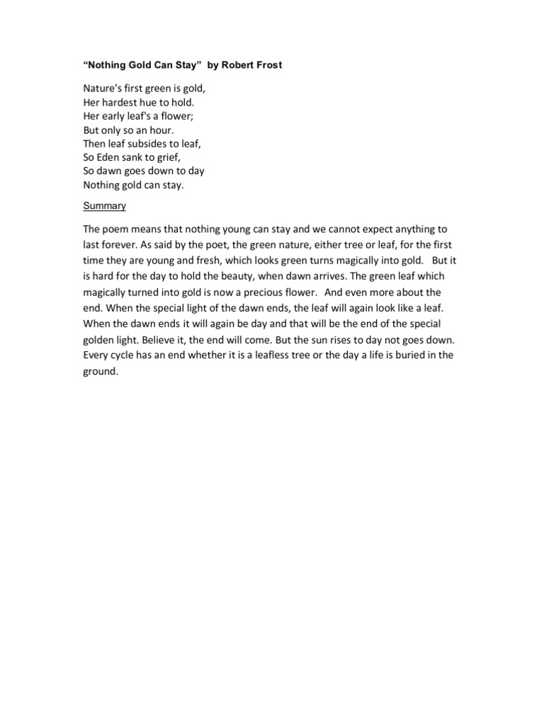 Nothing Gold Can Stay-Summary | PDF | Poetry