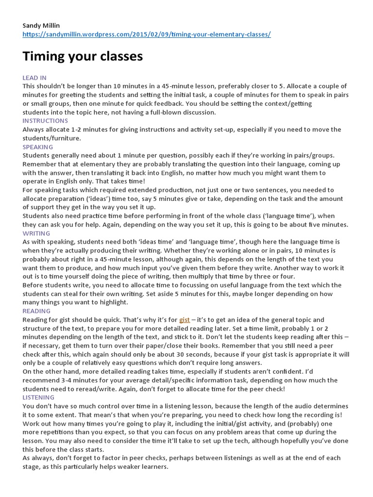 Timing Elementary ESL Lessons: A Guide to Effectively Budgeting Time ...