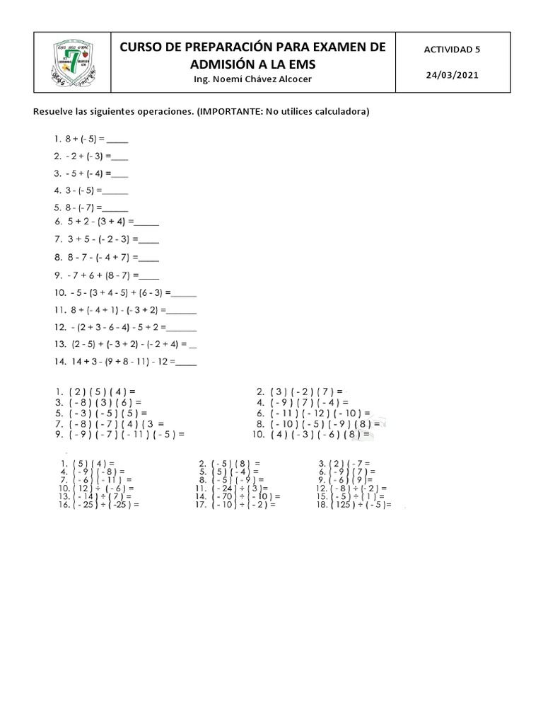 Act 5 - Leyes de Signos para Multiplicación y División | PDF