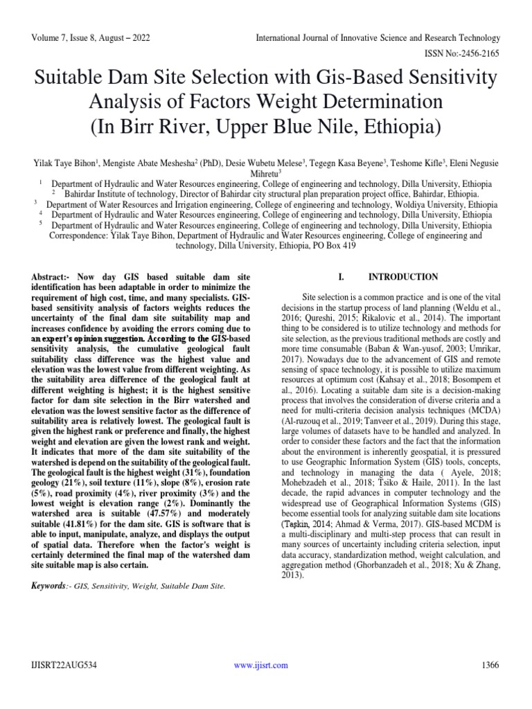 Suitable Dam Site Selection With Gis-Based Sensitivity Analysis of ...