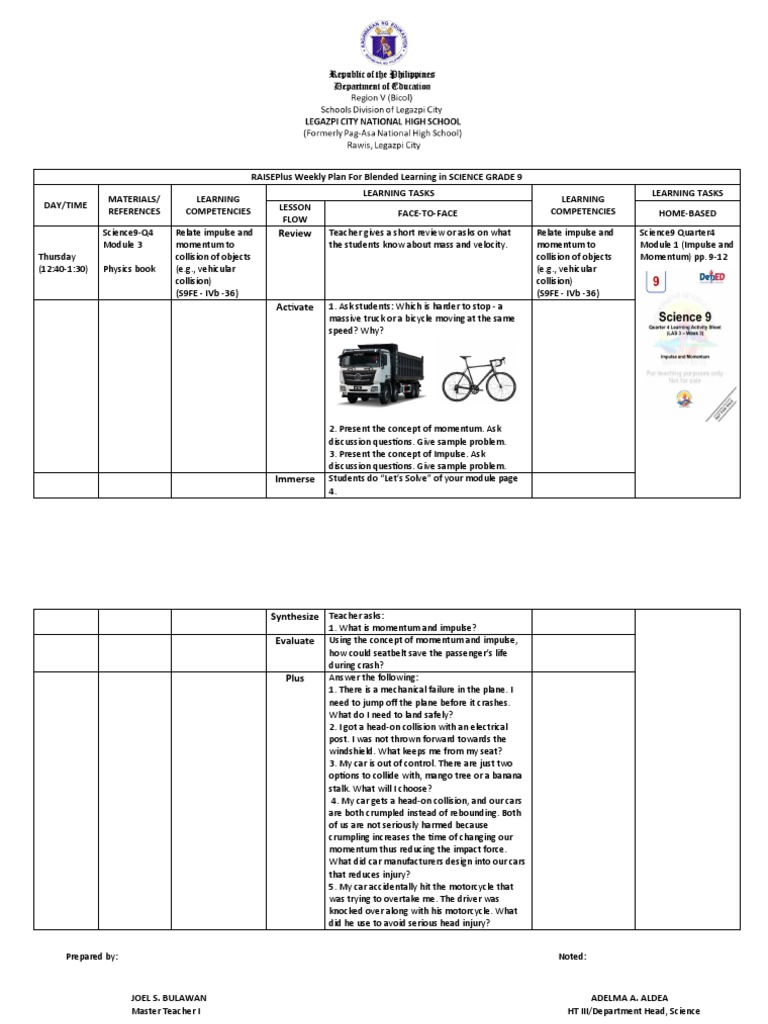 RAISEPlus GRADE 9 Impulse and Momentum | PDF | Momentum | Collision