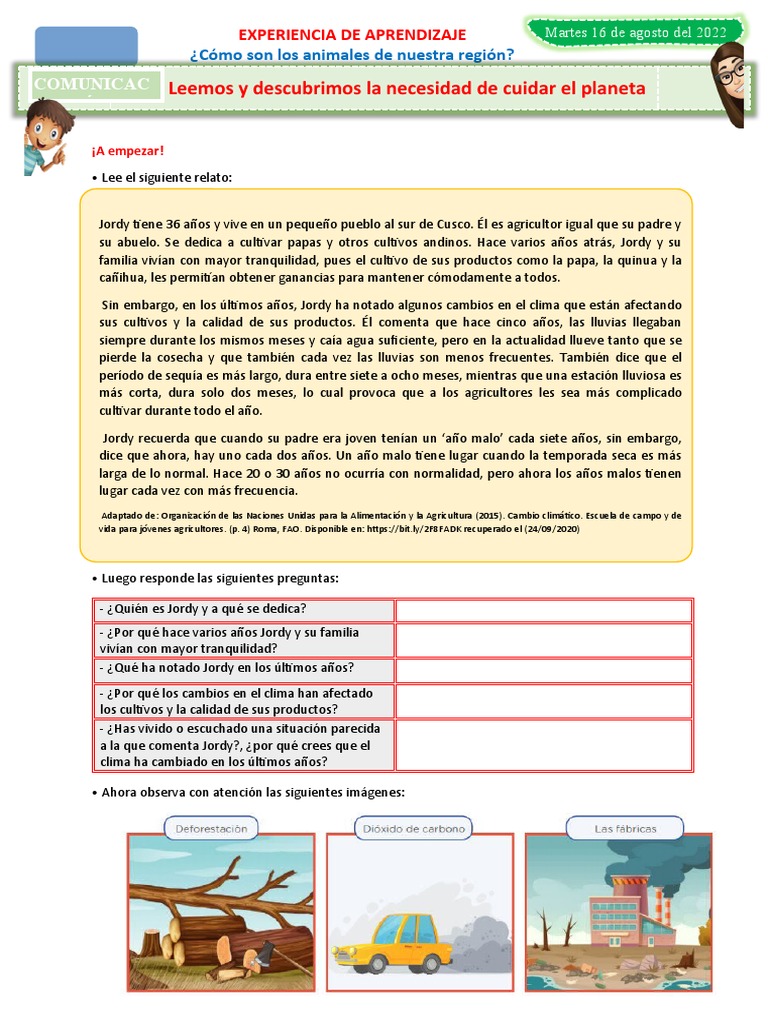 D2 A1 FICHA Leemos y Descubrimos La Necesidad de Cuidar El Planeta ... D2 A1 FICHA Leemos y Descubrimos La Necesidad de Cuidar El Planeta ...