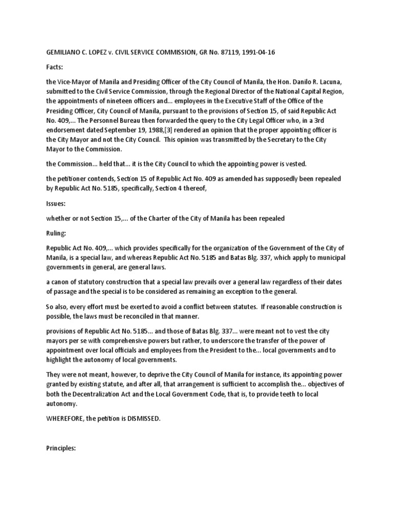 GEMILIANO C. LOPEZ v. CIVIL SERVICE COMMISSION | PDF | Certiorari ...
