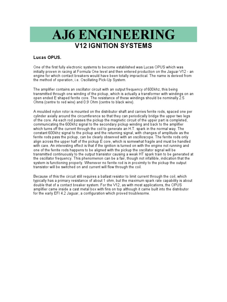 Aj6 Engineering Ignition | PDF | Ignition System | Distributor