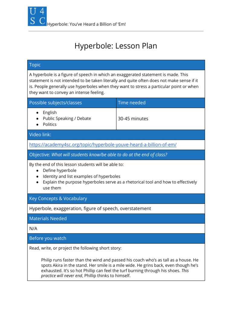 Hyperbole-Lesson-Plan- | PDF | Communication | Applied Linguistics