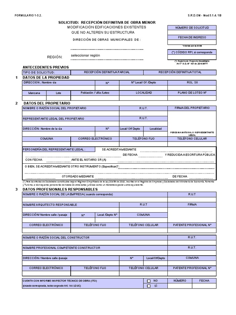 Solicitud de Recepcion Definitiva de Obra Menos | PDF