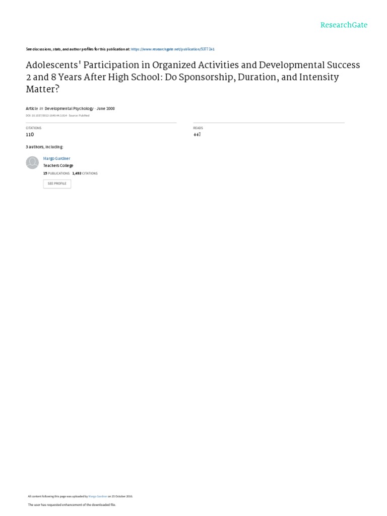Adolescents' Participation in Organized Activities and Developmental ...