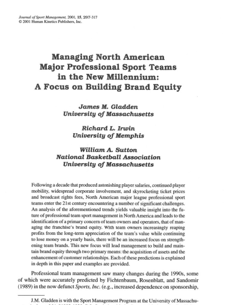 Managing North American Major Professional Sport Teams in The New ...