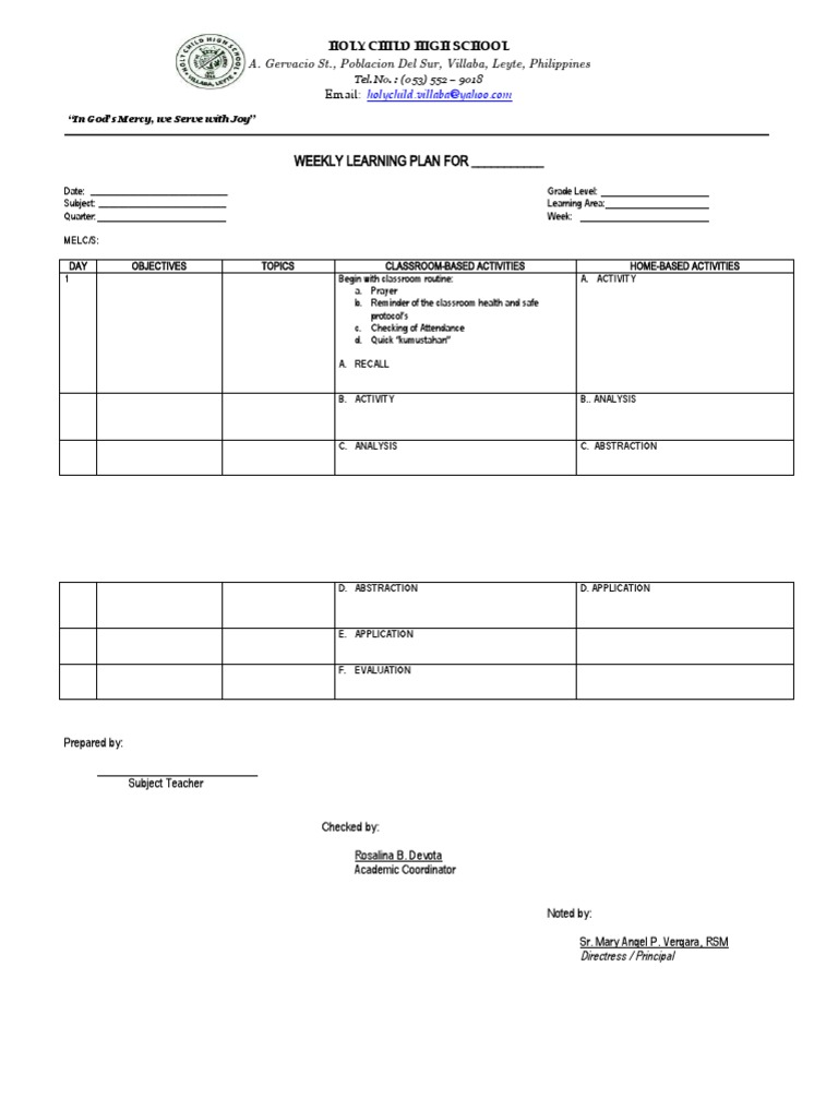 Weekly Learning Plan Template | PDF