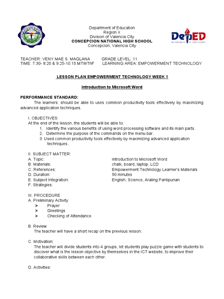 E-Tech 2.1 | PDF | Microsoft Word | Educational Technology