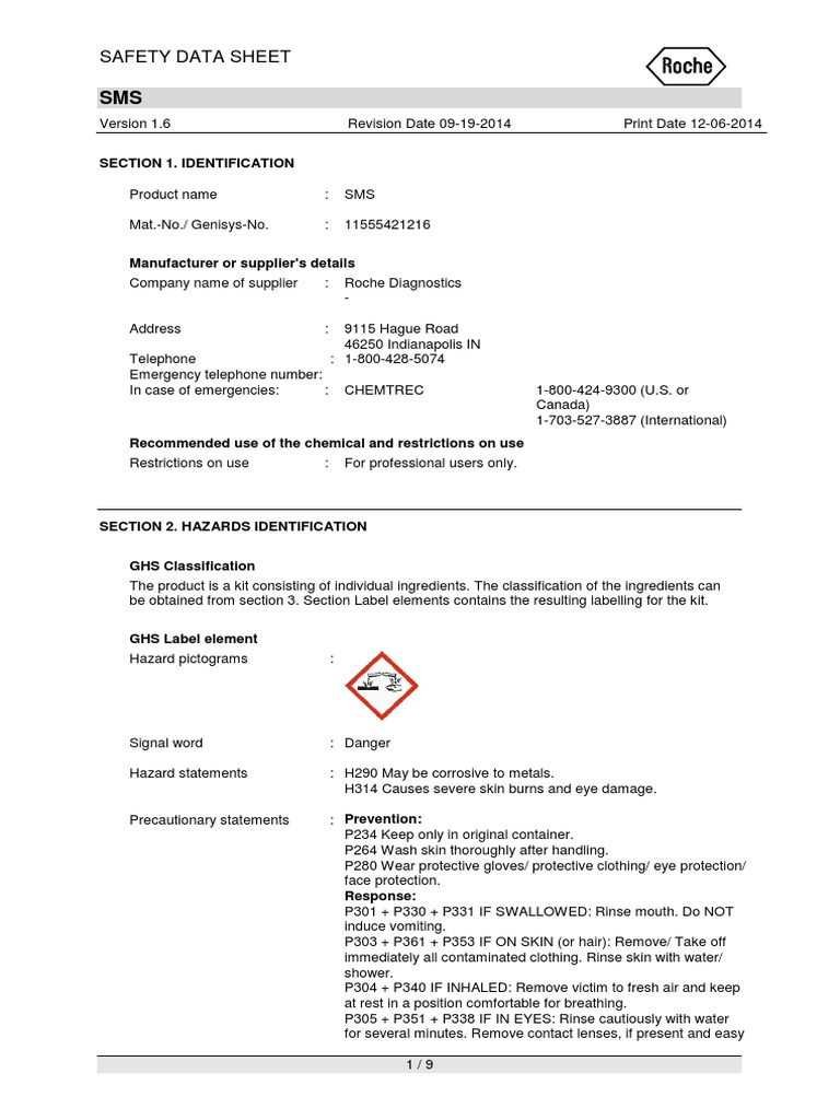 Msds Sms Acid Wash | PDF | Firefighting | Occupational Safety And Health