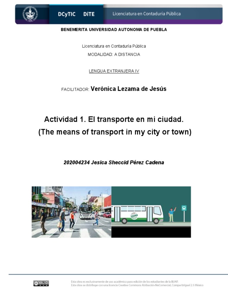Actividad 1. El Transporte en Mi Ciudad. (The Means of Transport in My ...