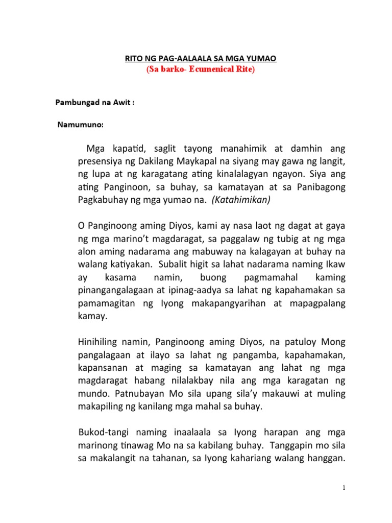 Rito Sa Pag Aalala Sa Mga Yumao Sa Barco | PDF