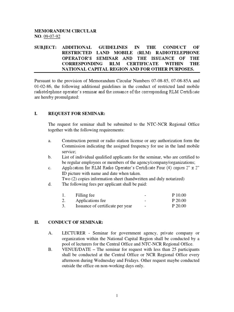 MC 09-07-92 Additional Guidelines For RLM Seminar | PDF | Government ...